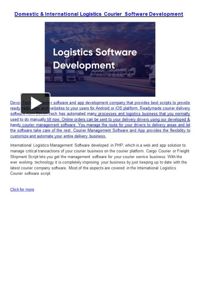 PPT – Domestic & International Logistics Courier Software Development ...
