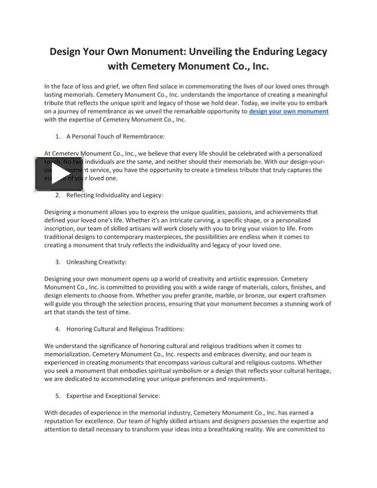 Design Your Own Monument Unveiling the Enduring Legacy with Cemetery ...