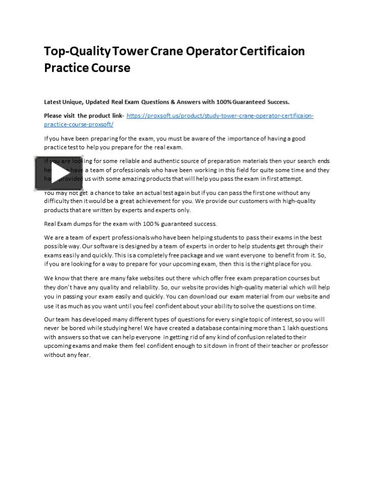 Top-Quality Tower Crane Operator Certificaion Practice Course ...