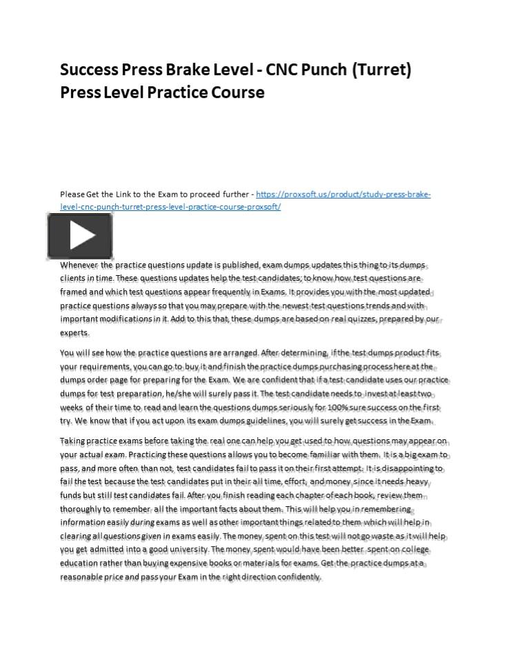 Success Press Brake Level - CNC Punch (Turret) Press Level Practice ...