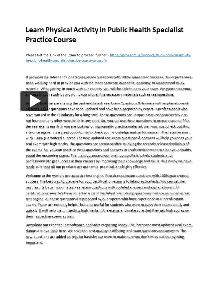 Learn Physical Activity in Public Health Specialist Practice Course ...