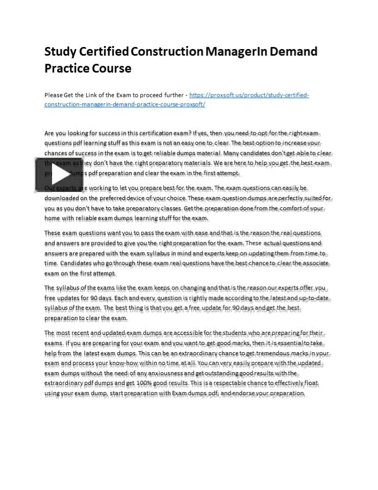 Study Certified Construction ManagerIn Demand Practice Course ...