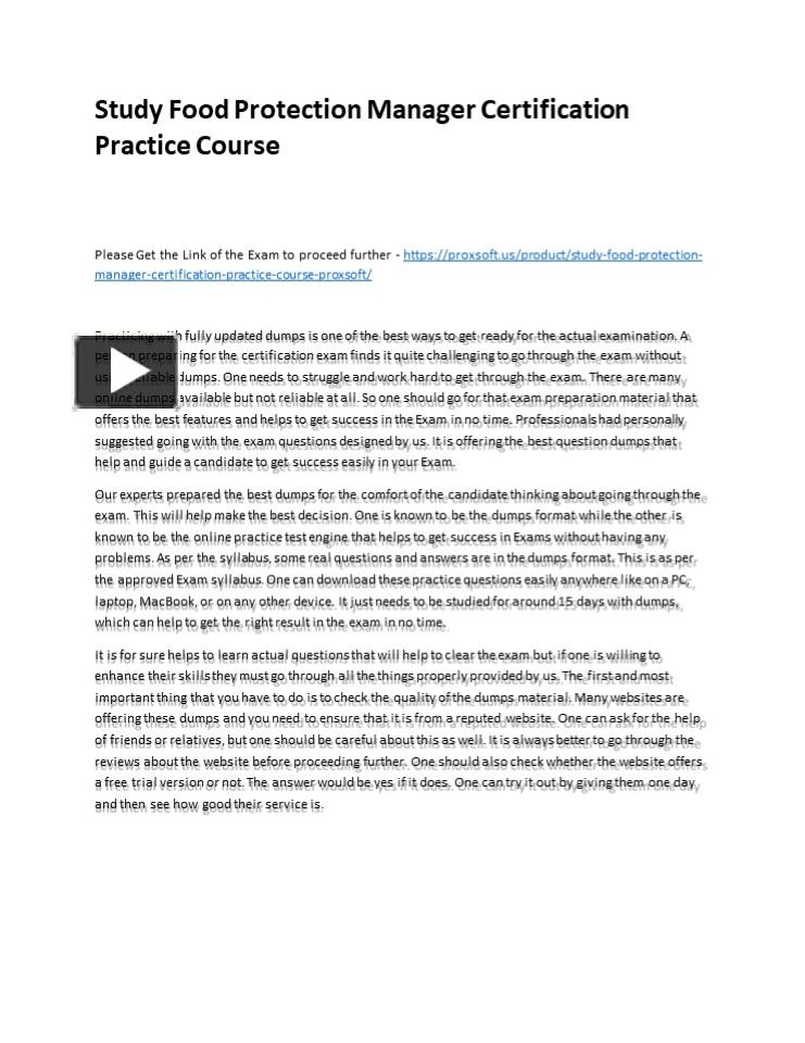 PPT – Study Food Protection Manager Certification Practice Course ...