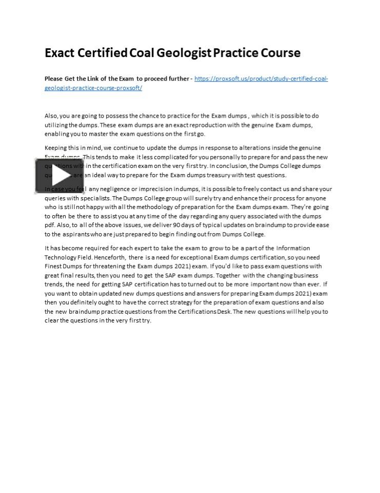 Exact Certified Coal Geologist Practice Course presentation | free to ...