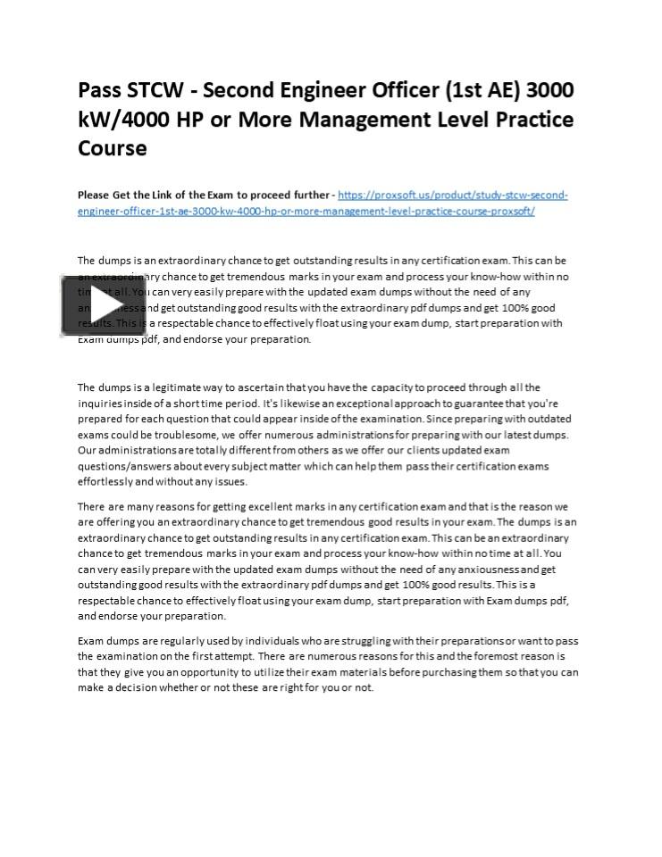 Pass STCW - Second Engineer Officer (1st AE) 3000 kW/4000 HP or More ...