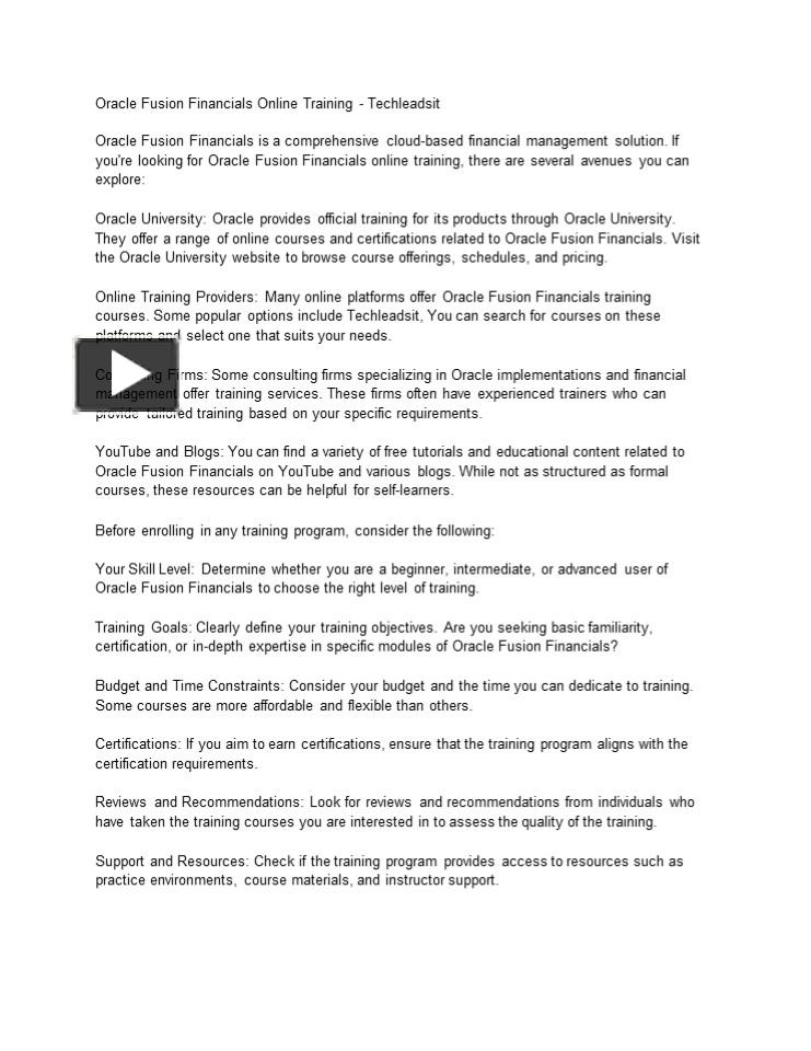 PPT – Oracle Fusion Financials Online Training - Techleadsit PowerPoint ...