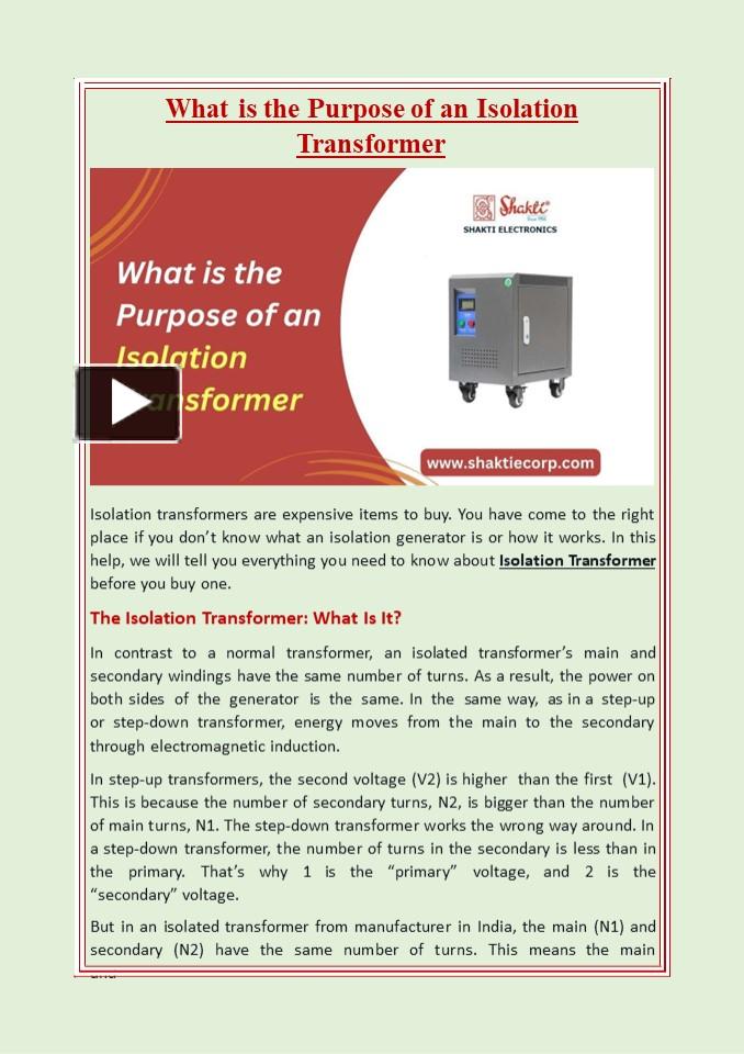 What is the Purpose of an Isolation Transformer? presentation | free to ...