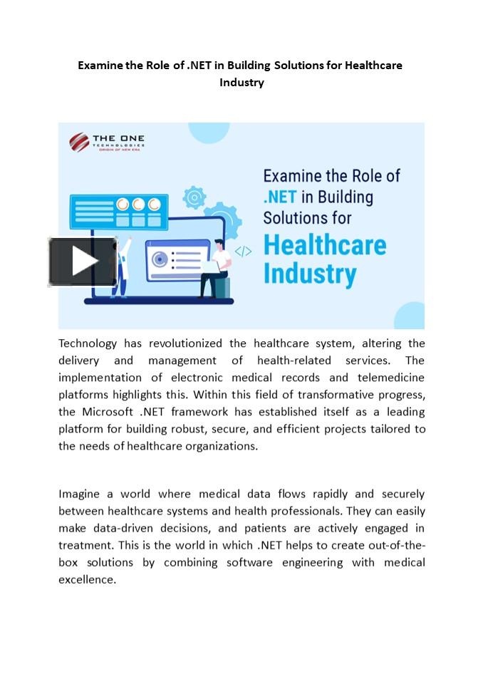 PPT – Examine the Role of .NET in Building Solutions for Healthcare ...