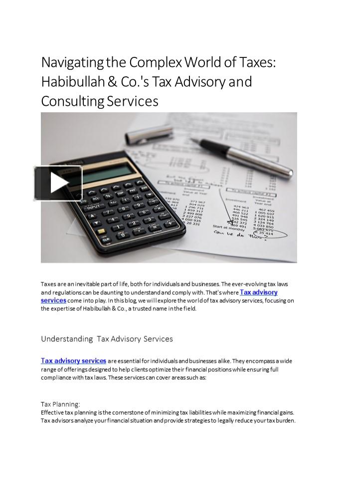 PPT – Navigating the Complex World of Taxes: Habibullah & Co.'s Tax ...