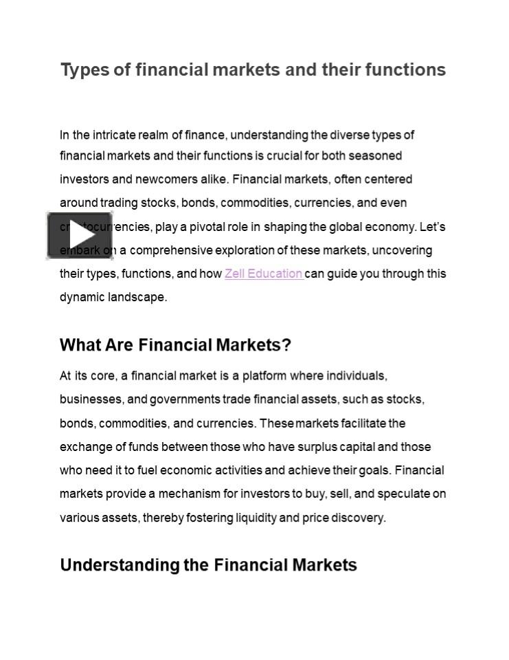 Types of financial markets and their functions presentation | free to ...