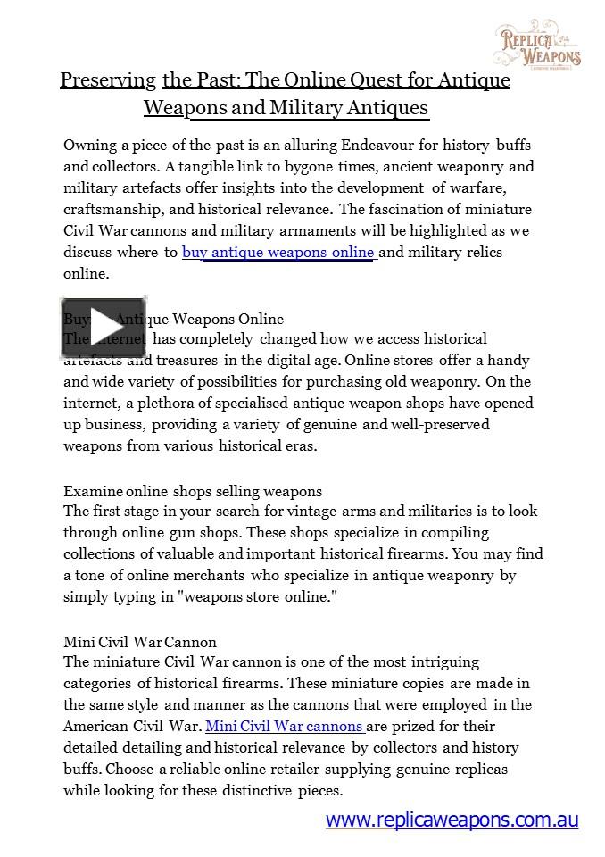 PPT – Preserving the Past: The Online Quest for Antique Weapons and ...