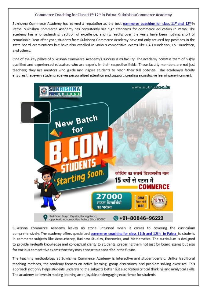 PPT – Commerce Coaching for Class 11th 12th in Patna: Sukrishna ...