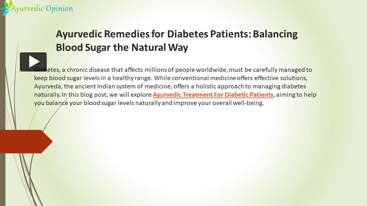 PPT – Ayurvedic Treatment For Diabetic Patients PowerPoint presentation ...