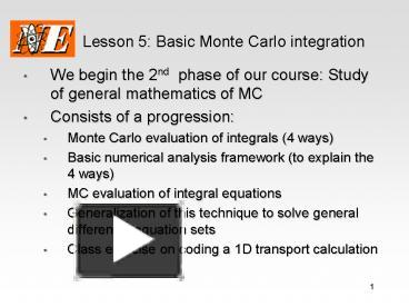 PPT – Lesson 5: Basic Monte Carlo integration PowerPoint presentation ...