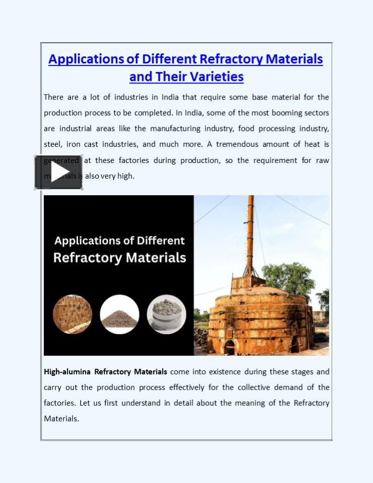 PPT – Applications of Different Refractory Materials and Their ...