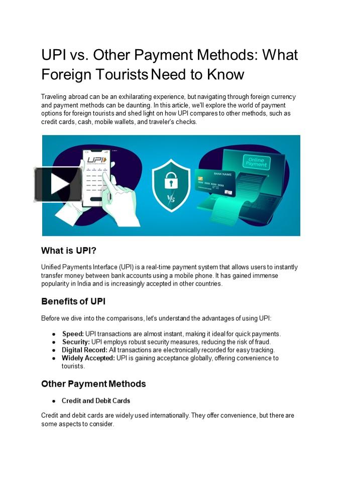 UPI vs. Other Payment Methods presentation | free to download