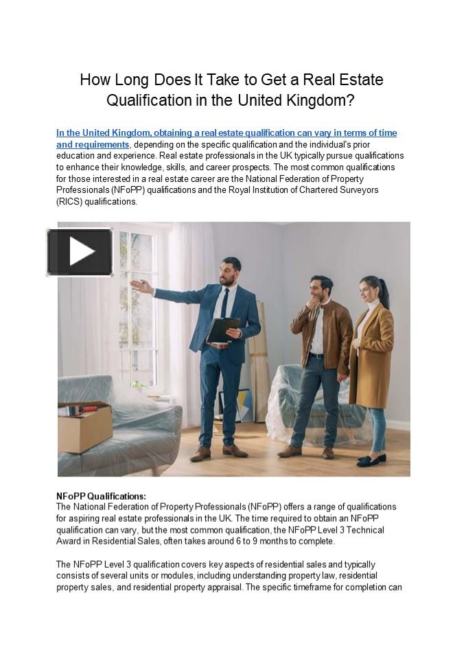 How Long Does It Take to Get a Real Estate Qualification in the United ...