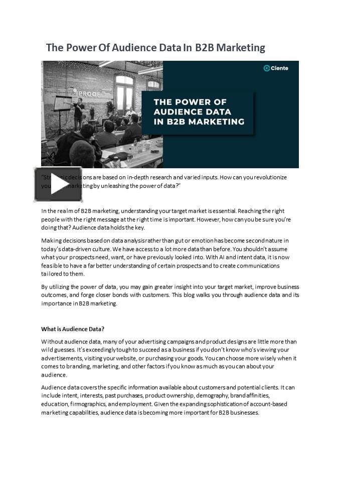 The Power of Audience Data in B2B Marketing presentation | free to download