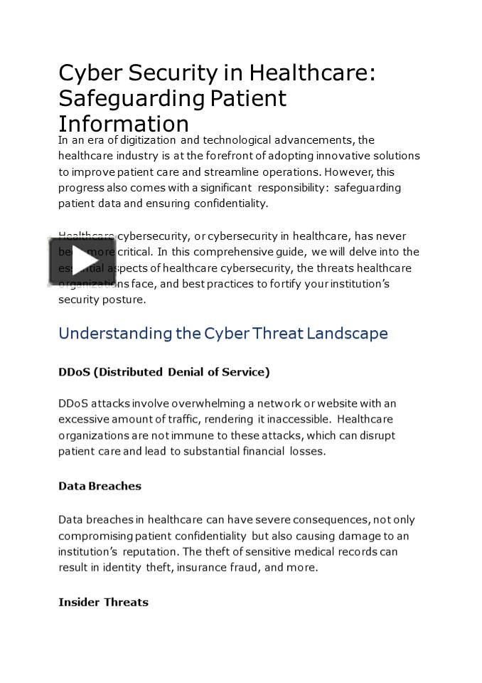 Cyber Security in Healthcare: Safeguarding Patient Information ...