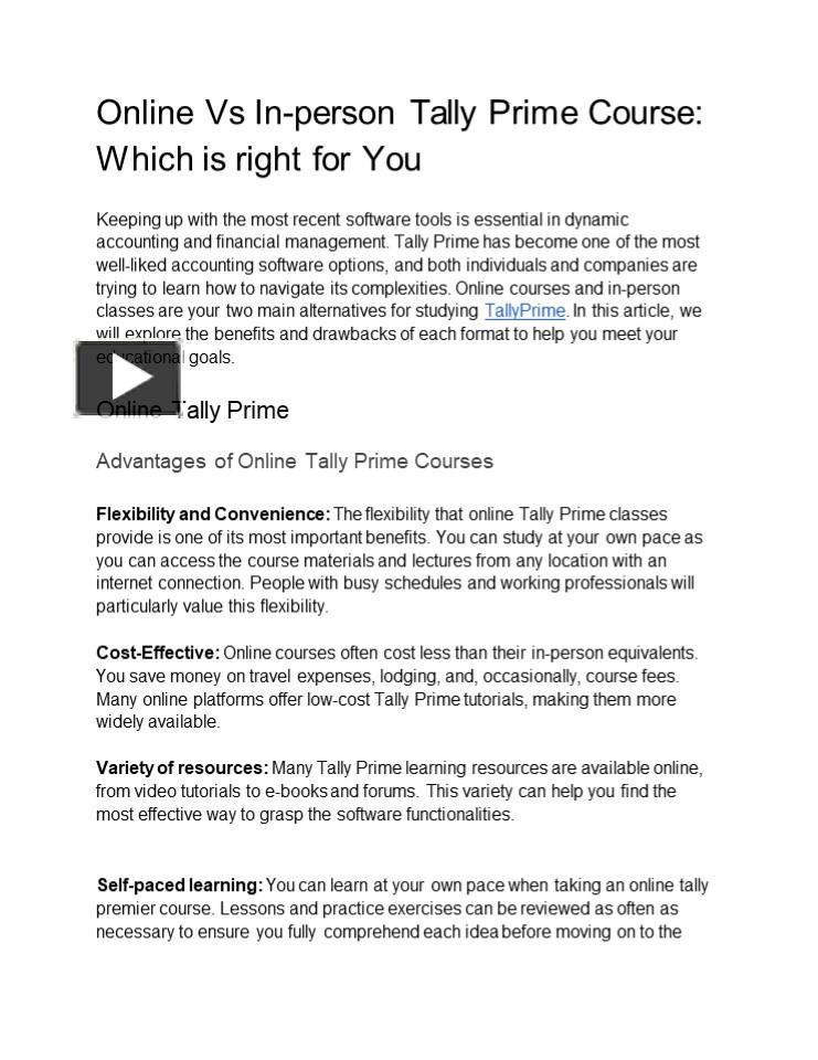 PPT – Online Vs In-person Tally Prime Course: Which is right for You ...