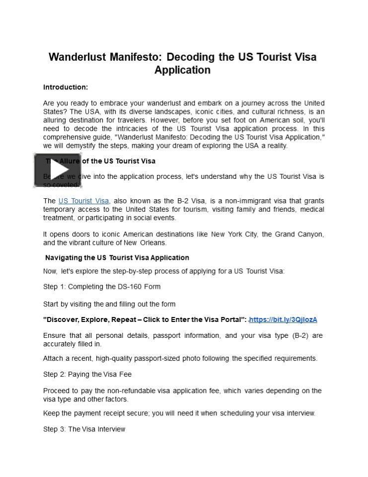"Demystifying the US Tourist Visa Application: A Step-by-Step Guide ...