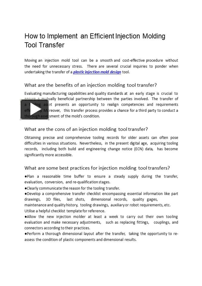 PPT – How to Implement an Efficient Injection Molding Tool Transfer ...