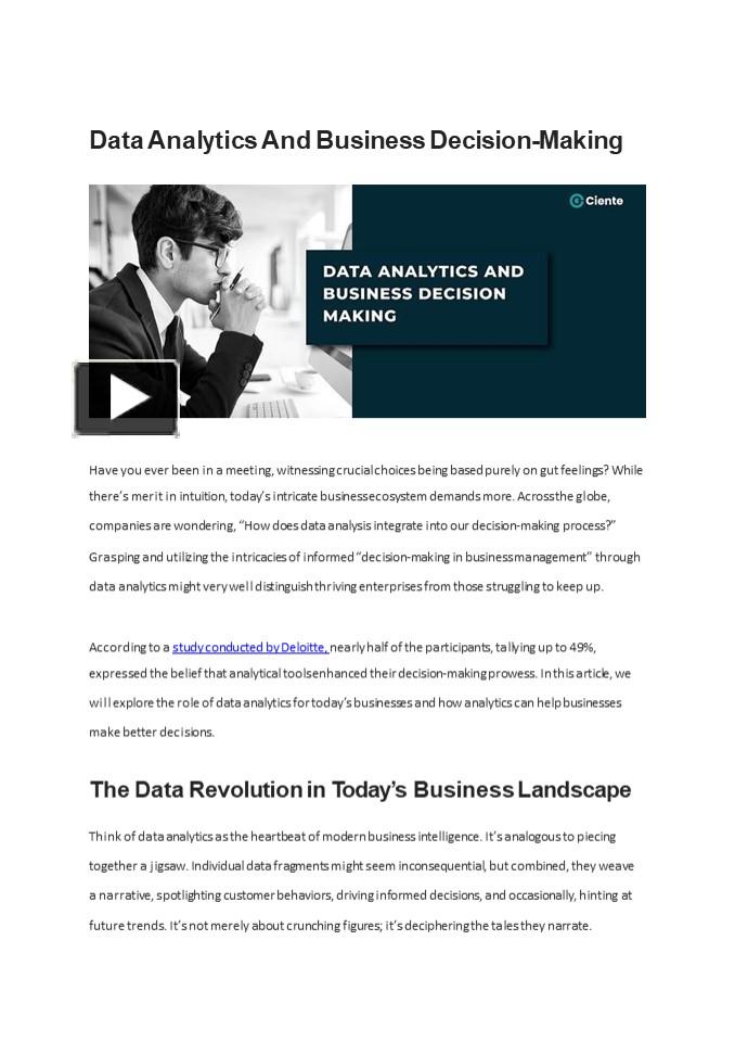 Data Analytics And Business Decision-Making presentation | free to download