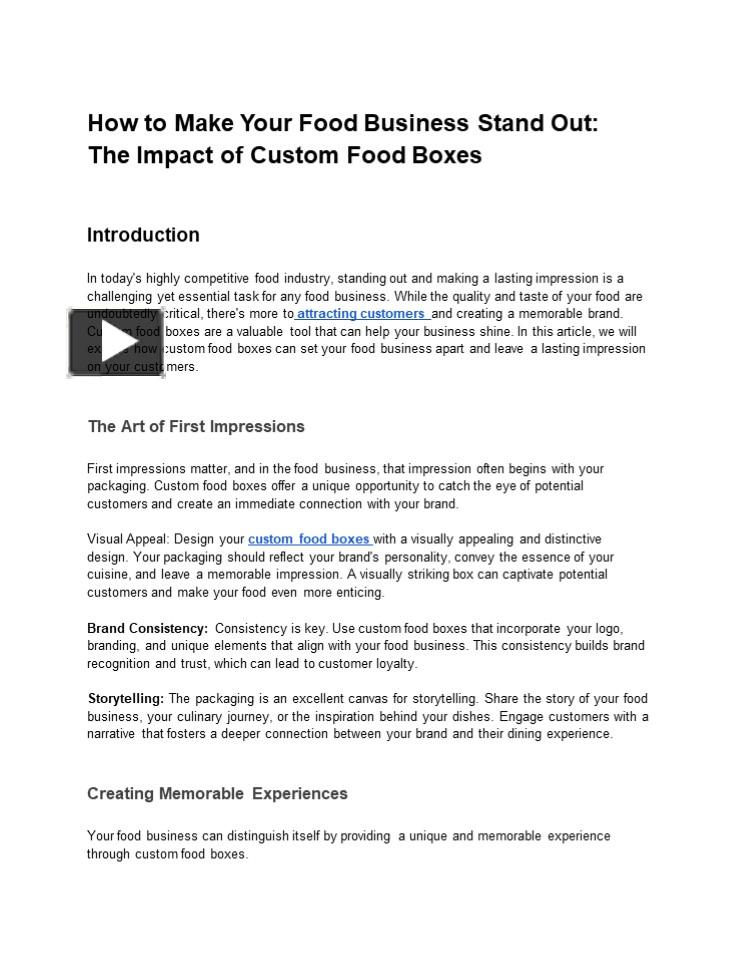 How to Make Your Food Business Stand Out: The Impact of Custom Food ...