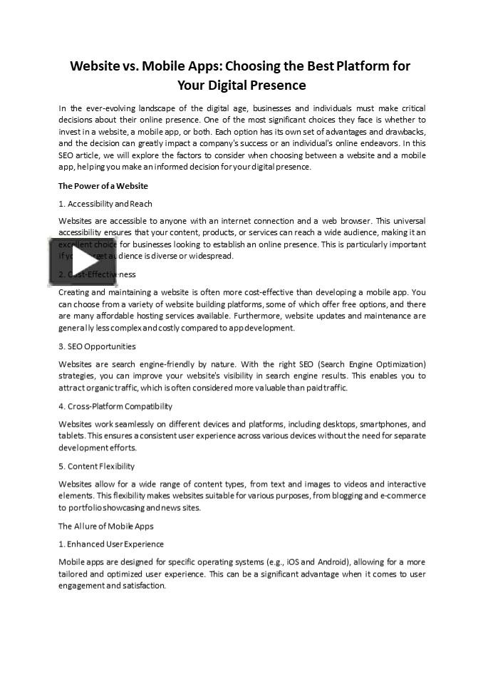 PPT – Website vs. Mobile Apps: Choosing the Best Platform for Your ...