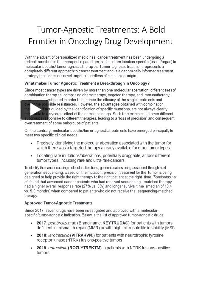 Tumor-Agnostic Treatments: A Bold Frontier in Oncology Drug Development ...