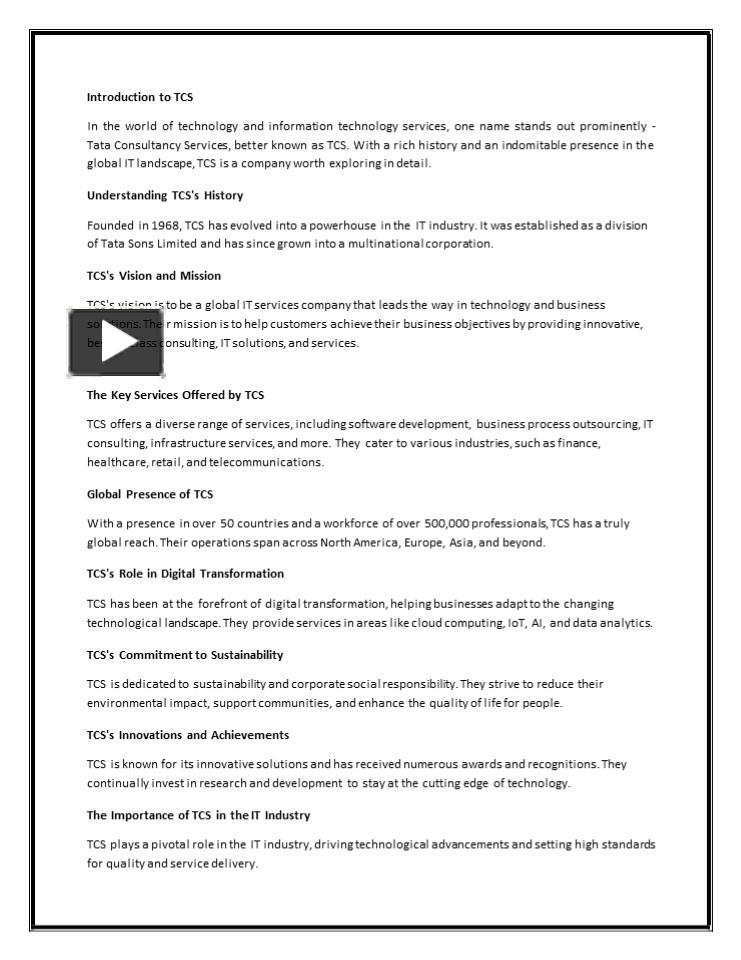 Introduction to Tcs presentation | free to download