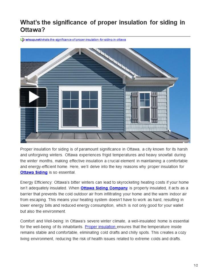 Whats the significance of proper insulation for siding in Ottawa ...
