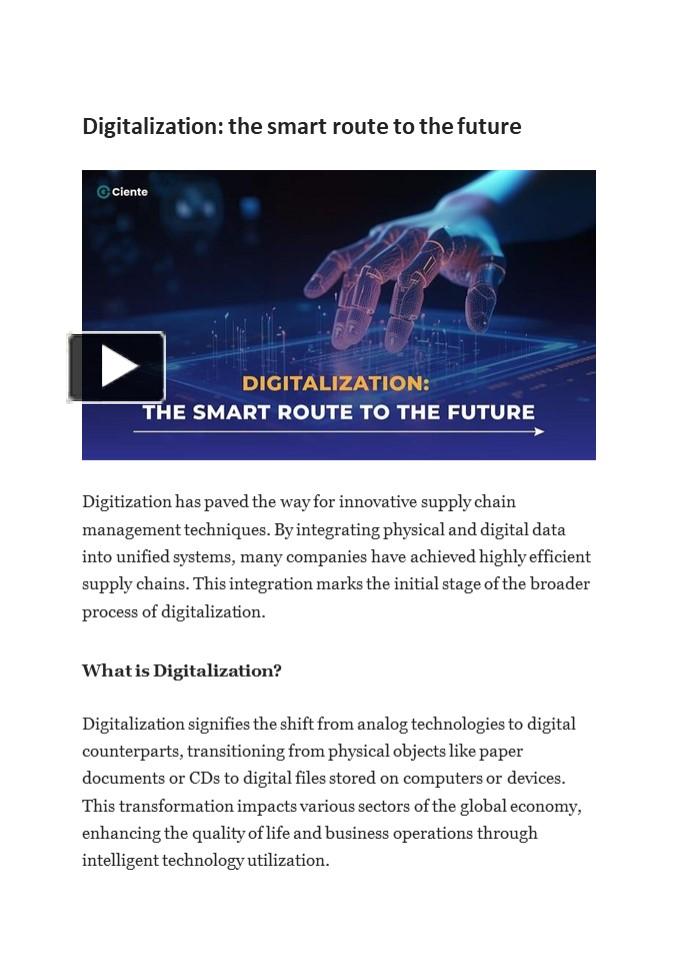Digitalization: the smart route to the future presentation | free to ...