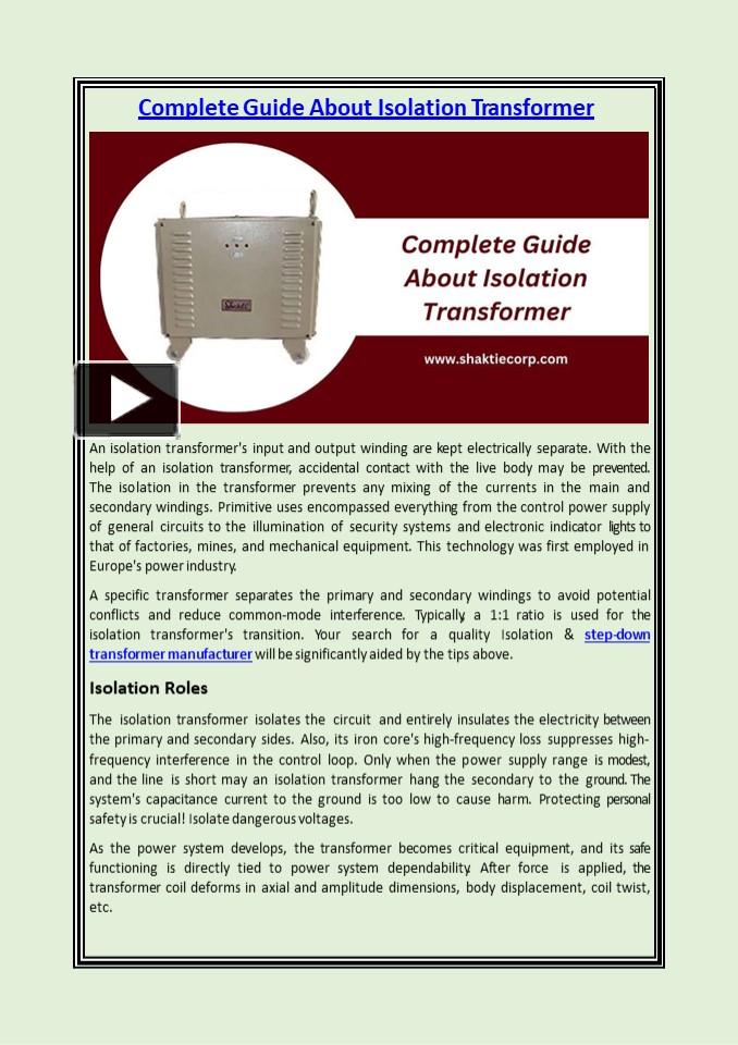 PPT – Complete Guide About Isolation Transformer PowerPoint ...
