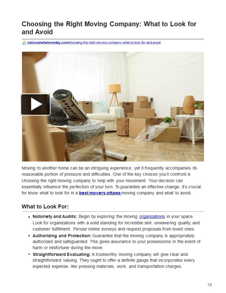 Choosing the Right Moving Company What to Look for and Avoid ...