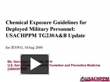 Chemical Exposure Guidelines for Deployed Military Personnel: USACHPPM ...