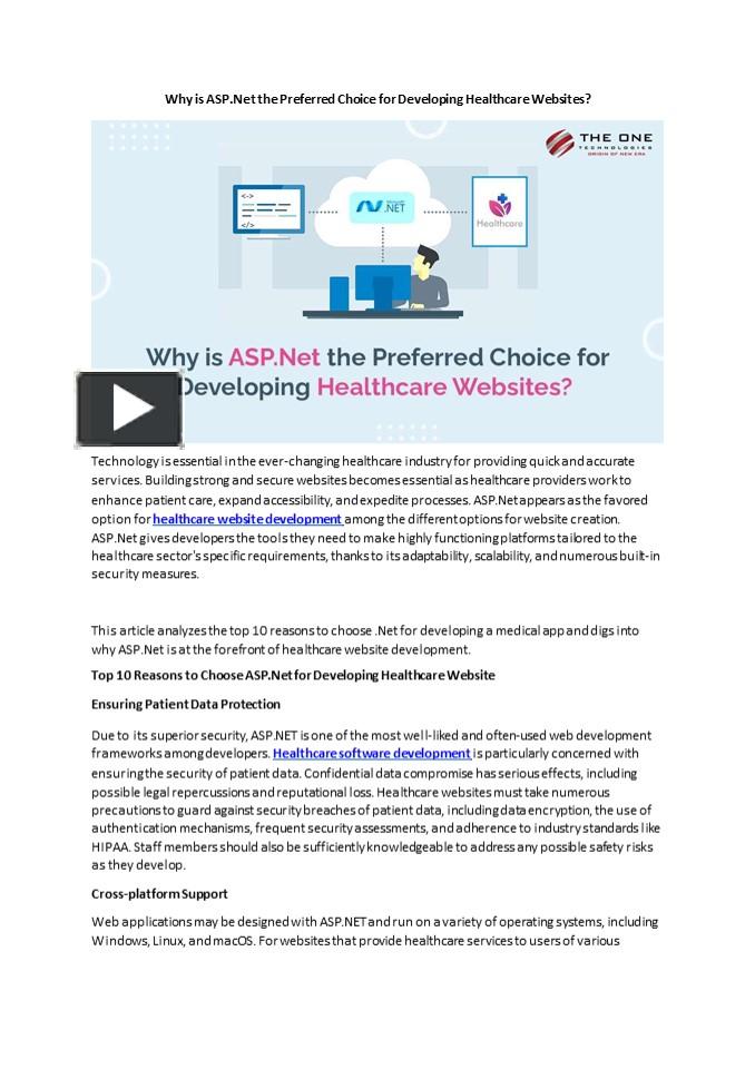 PPT – Why is ASP.Net the Preferred Choice for Developing Healthcare ...