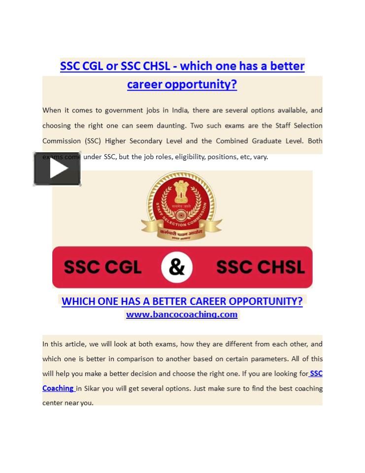 PPT – SSC CGL or SSC CHSL – Which One has a Better Career Opportunity ...