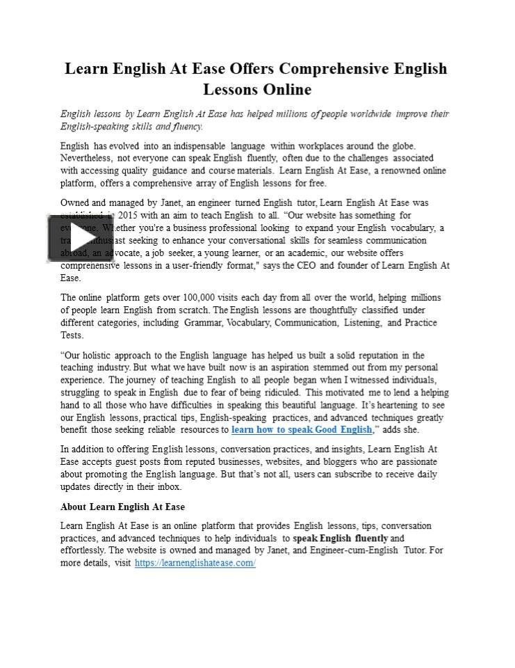 PPT – Learn English At Ease Offers Comprehensive English Lessons Online ...