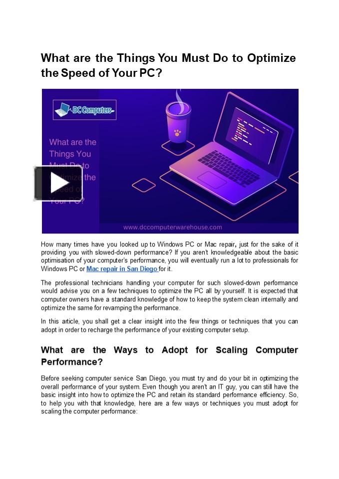 PPT – What are the Things You Must Do to Optimize the Speed of Your PC ...