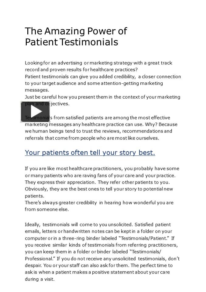 PPT – The Amazing Power of Patient Testimonials – Practice Builders ...