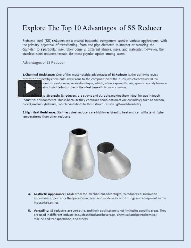 PPT – Explore the Top 10 Advantages of SS Reducer PowerPoint ...