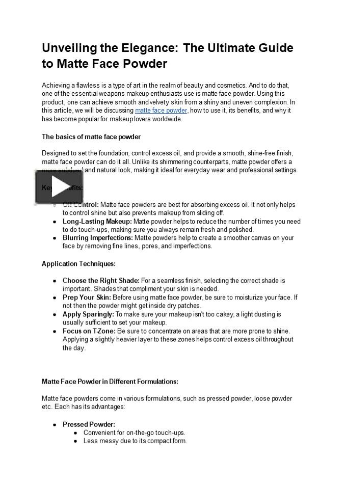 PPT – Unveiling the Elegance: The Ultimate Guide to Matte Face Powder ...