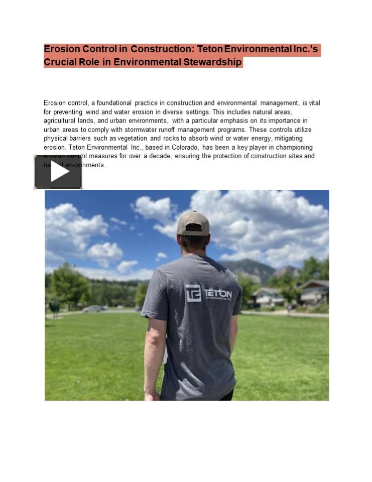 PPT – Erosion Control in Construction: Teton Environmental Inc.'s ...