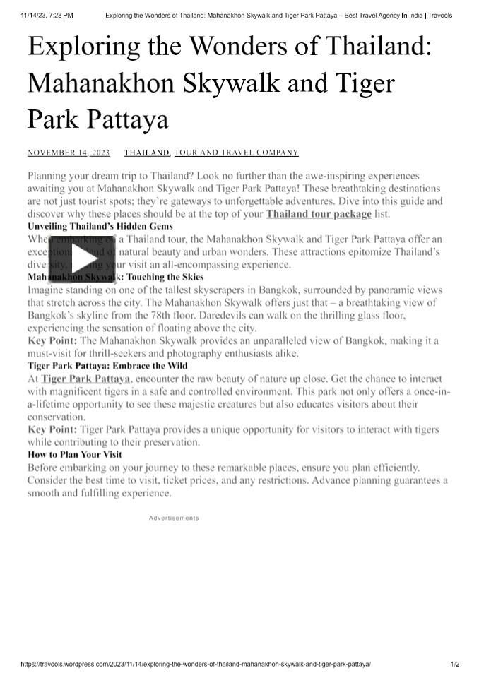 PPT – Exploring the Wonders of Thailand: Mahanakhon Skywalk and Tiger ...