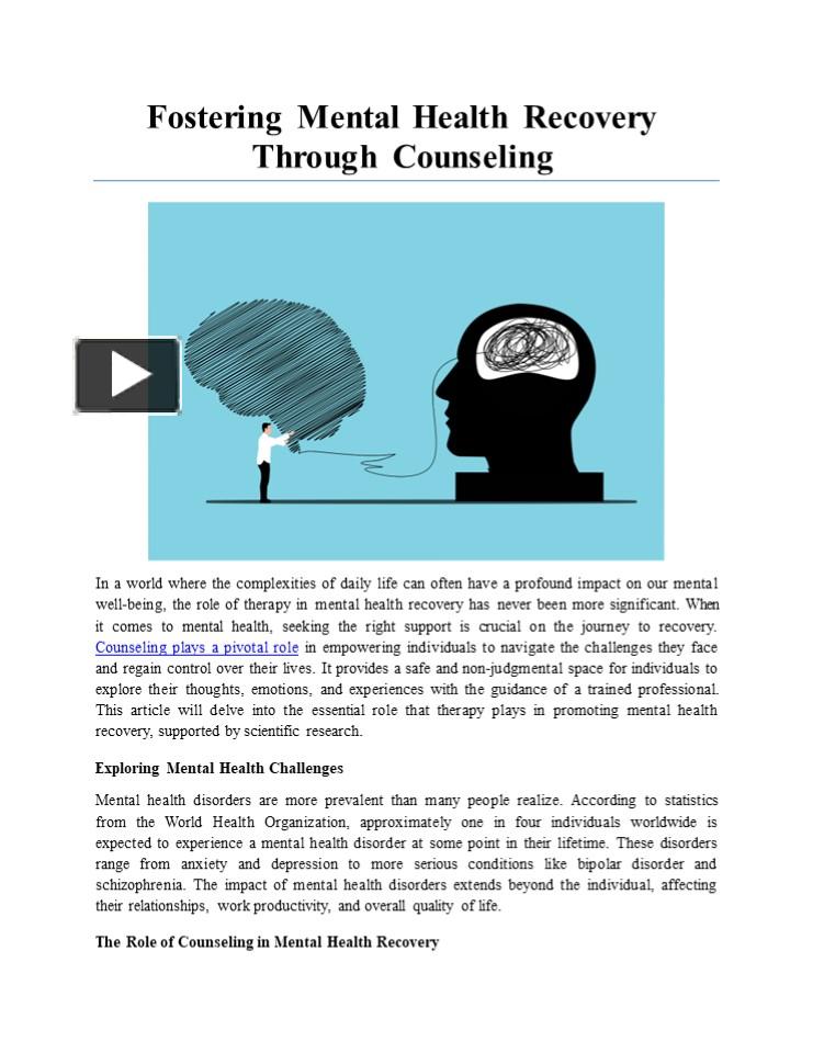 PPT – Fostering Mental Health Recovery Through Counseling PowerPoint ...