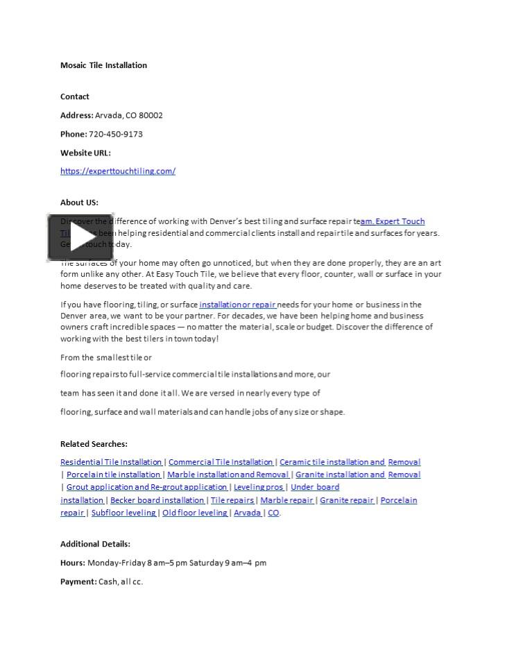 Mosaic Tile Installation presentation | free to download