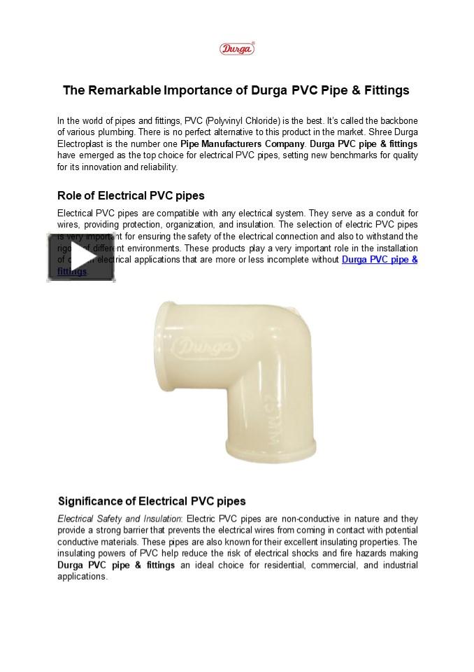The Remarkable Importance of Durga PVC Pipe & Fittings presentation ...
