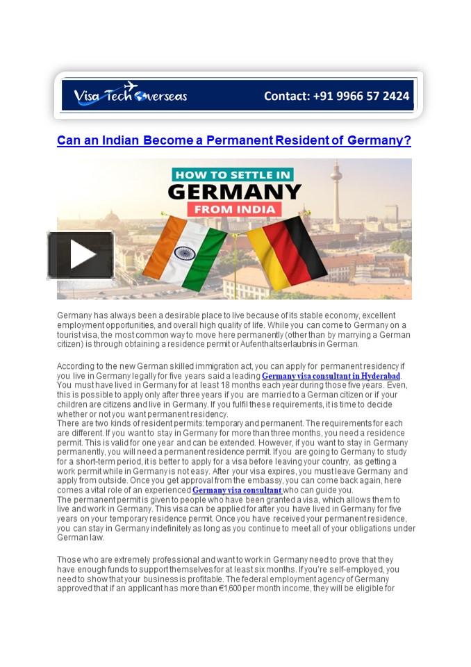 Can an Indian Become a Permanent Resident of Germany? presentation ...
