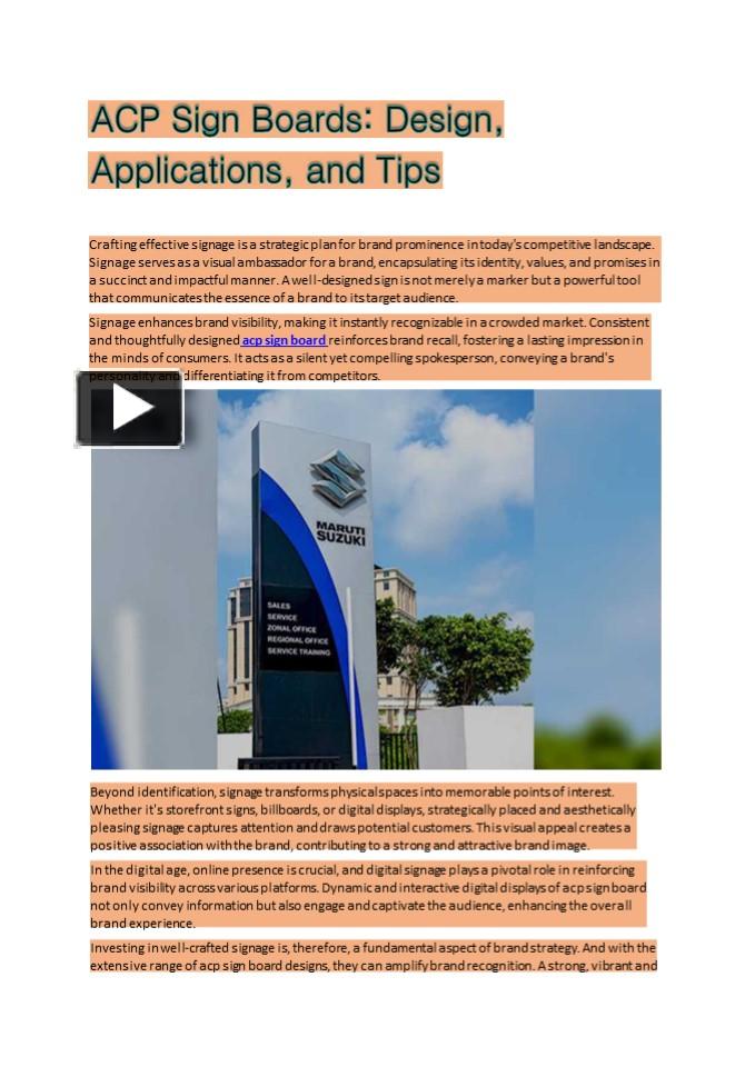 ACP Sign Boards: Design, Applications, and Tips presentation | free to ...